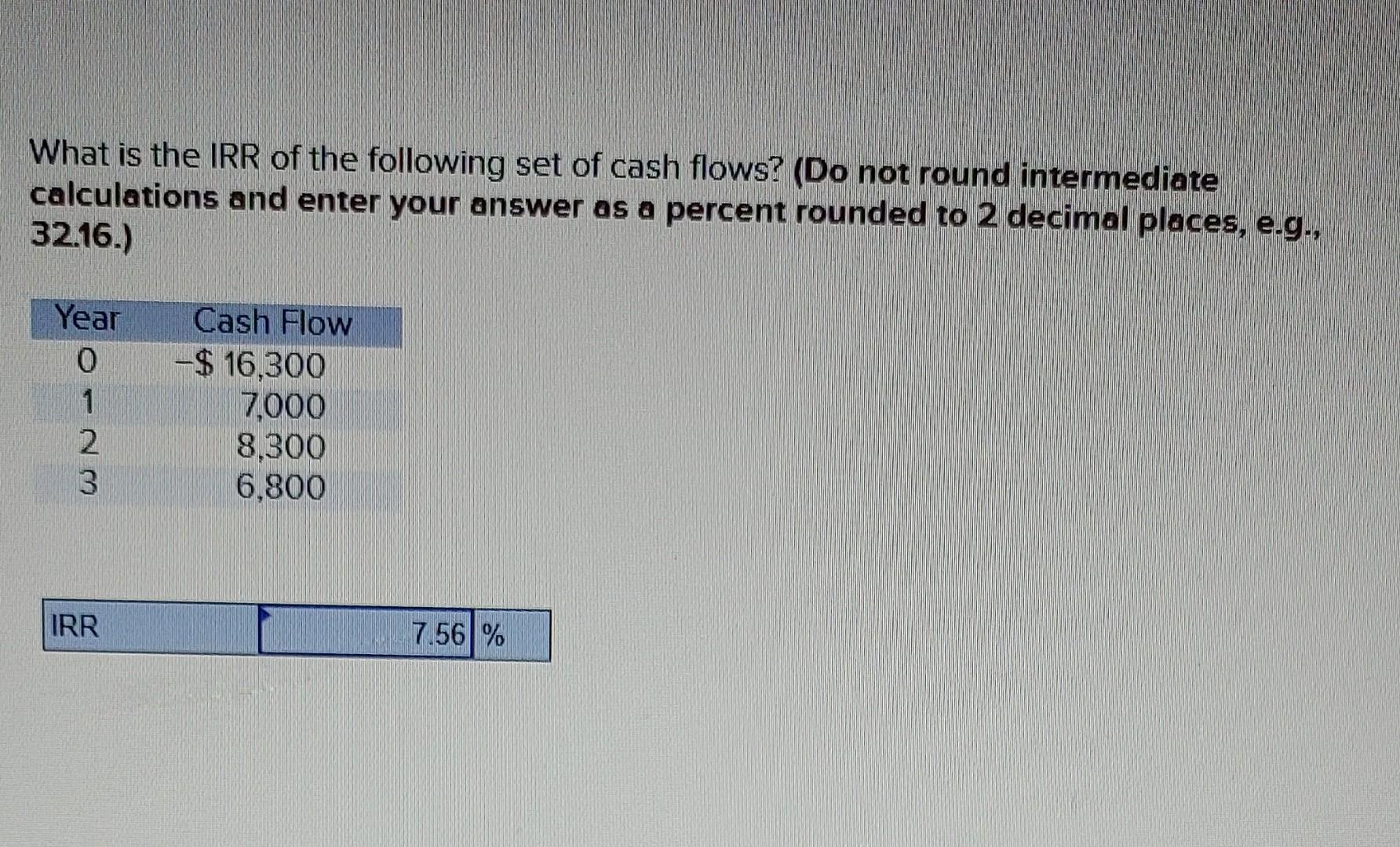 Solved What is the IRR of the following set of cash flows? | Chegg.com