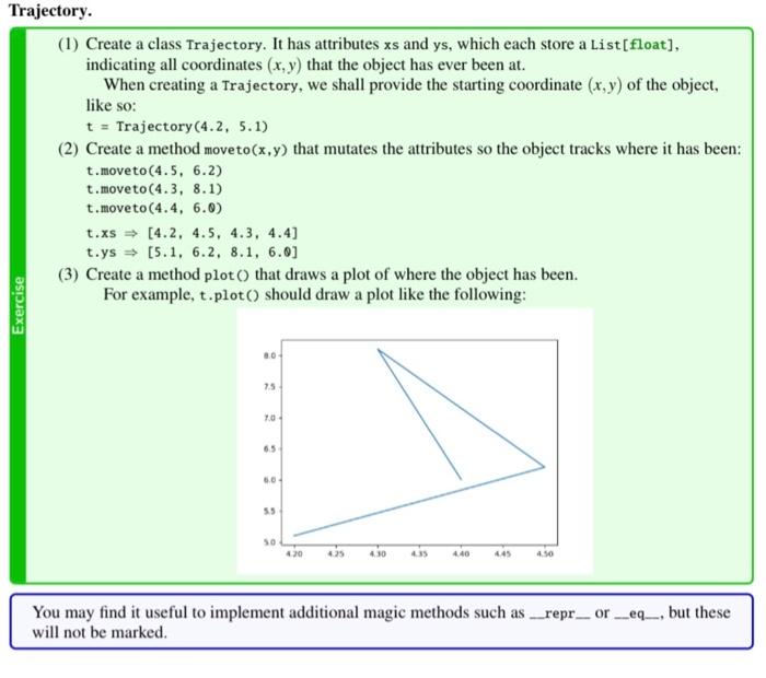 Solved (1) Create a class Trajectory. It has attributes x | Chegg.com