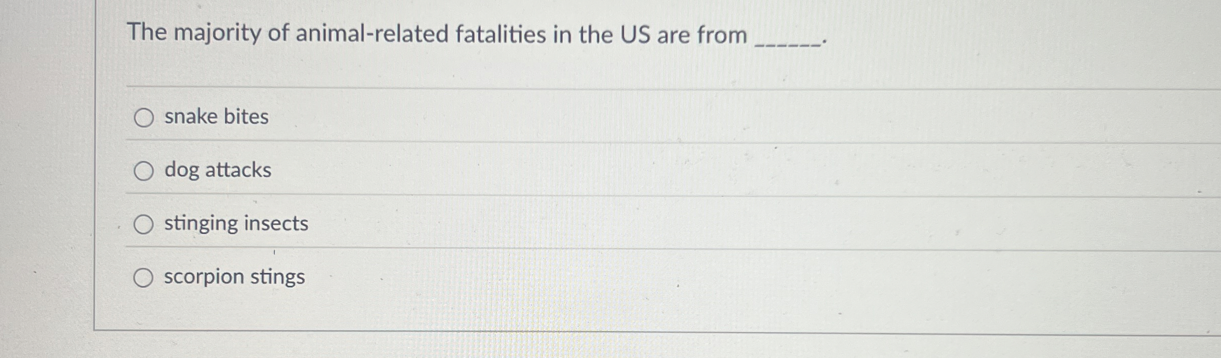 Solved The majority of animal-related fatalities in the US | Chegg.com