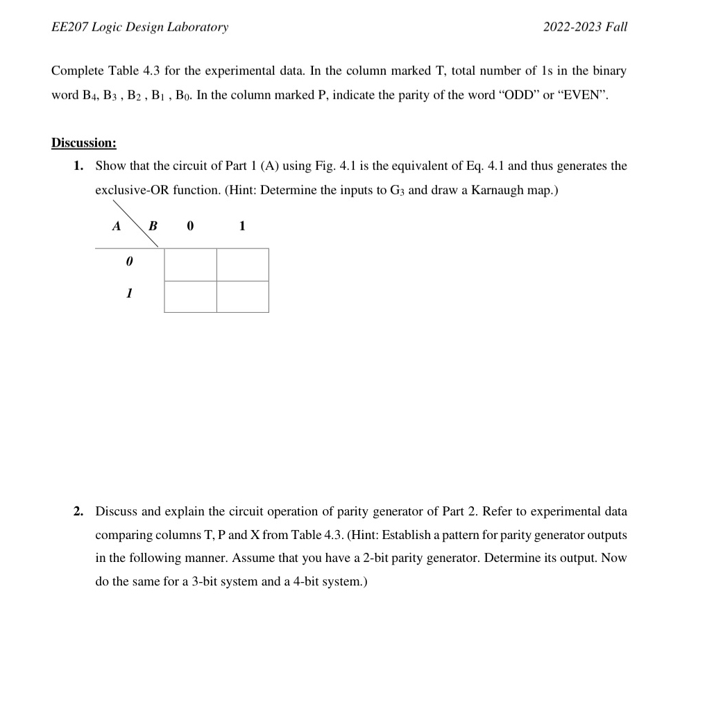 Solved EE207 ﻿Logic Design Laboratory2022-2023 ﻿FallComplete | Chegg.com