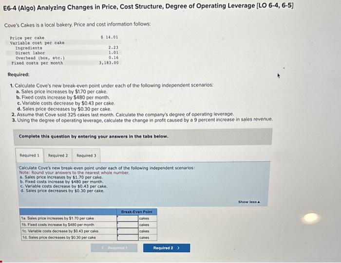 Solved E6-4 (Algo) Analyzing Changes in Price, Cost | Chegg.com