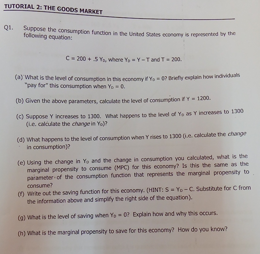 Solved TUTORIAL 2: THE GOODS MARKETQ1. ﻿Suppose the | Chegg.com