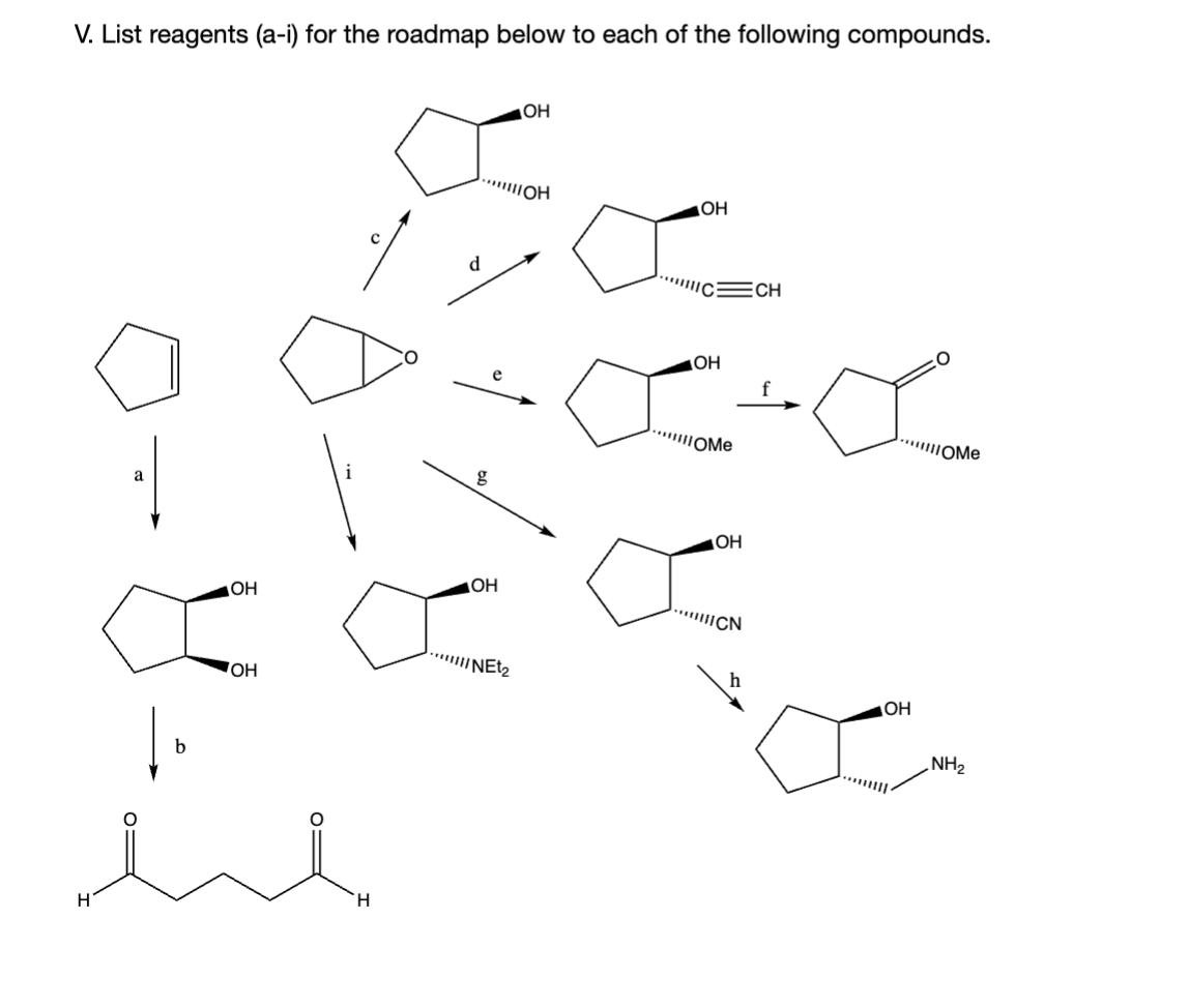 V. ﻿List reagents (a-i) ﻿for the roadmap below to | Chegg.com