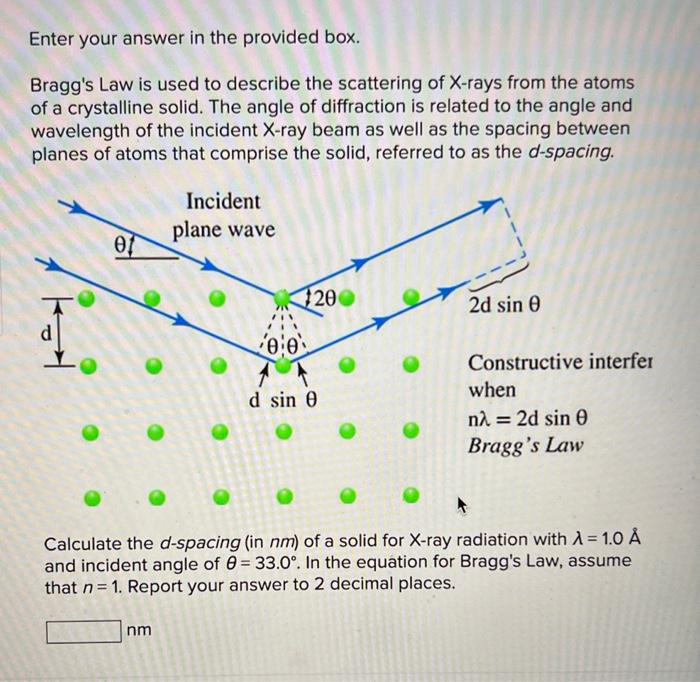 Solved Enter your answer in the provided box. Bragg's Law is | Chegg.com