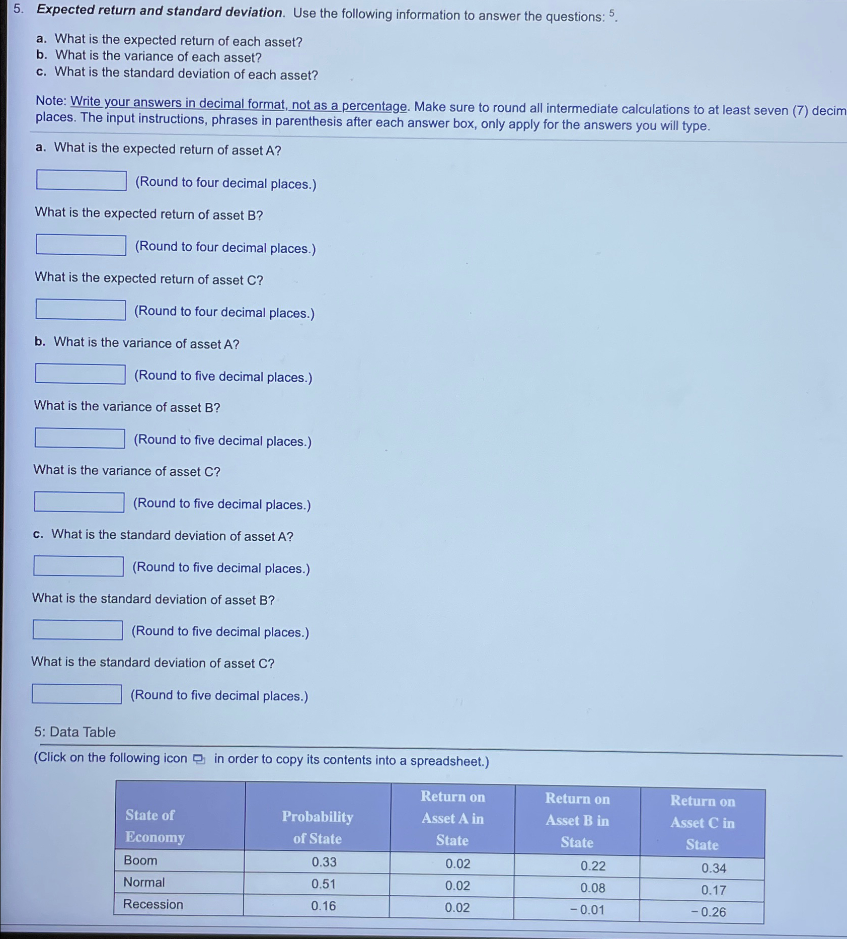 Solved Expected return and standard deviation. Use the | Chegg.com