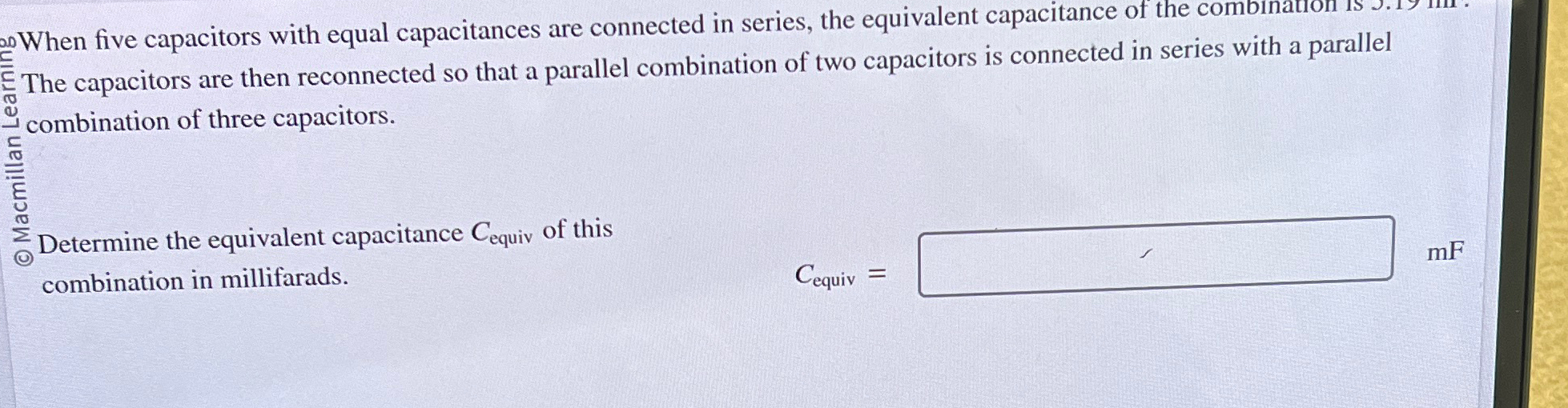 Solved When five capacitors with equal capacitances are | Chegg.com