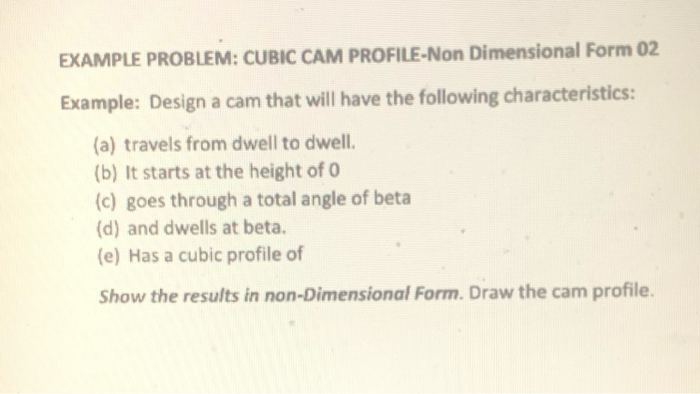 EXAMPLE PROBLEM: CUBIC CAM PROFILE-Non Dimensional | Chegg.com