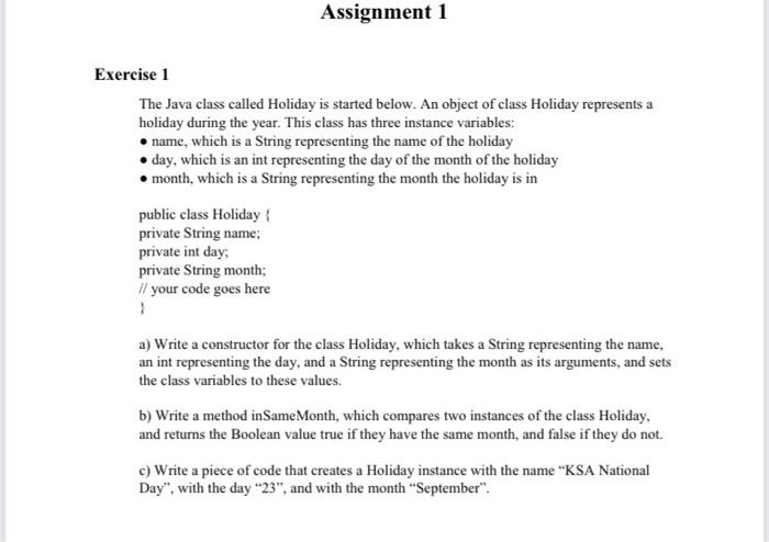 Solved Assignment 1 Exercise 1 The Java Class Called Holiday 