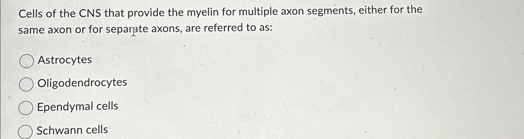 Solved Cells of the CNS that provide the myelin for multiple | Chegg.com
