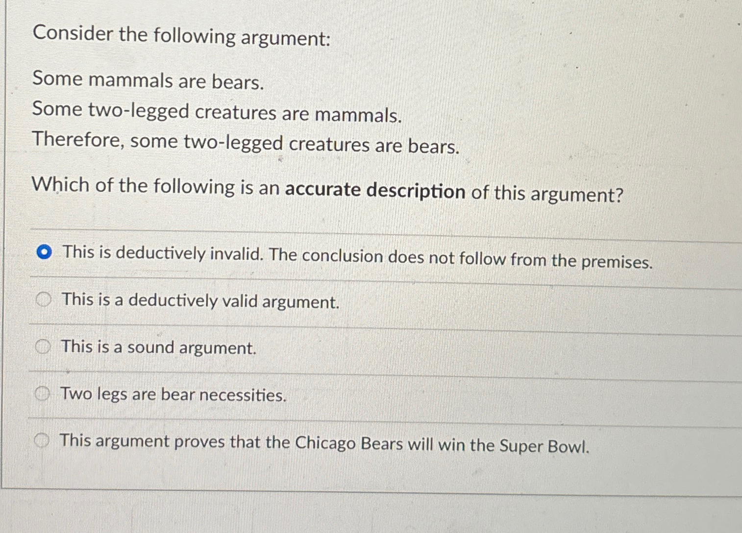Solved Consider the following argument:Some mammals are | Chegg.com