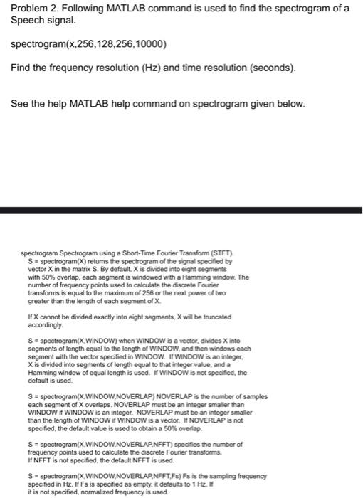 Solved Problem 2. Following MATLAB command is used to find | Chegg.com