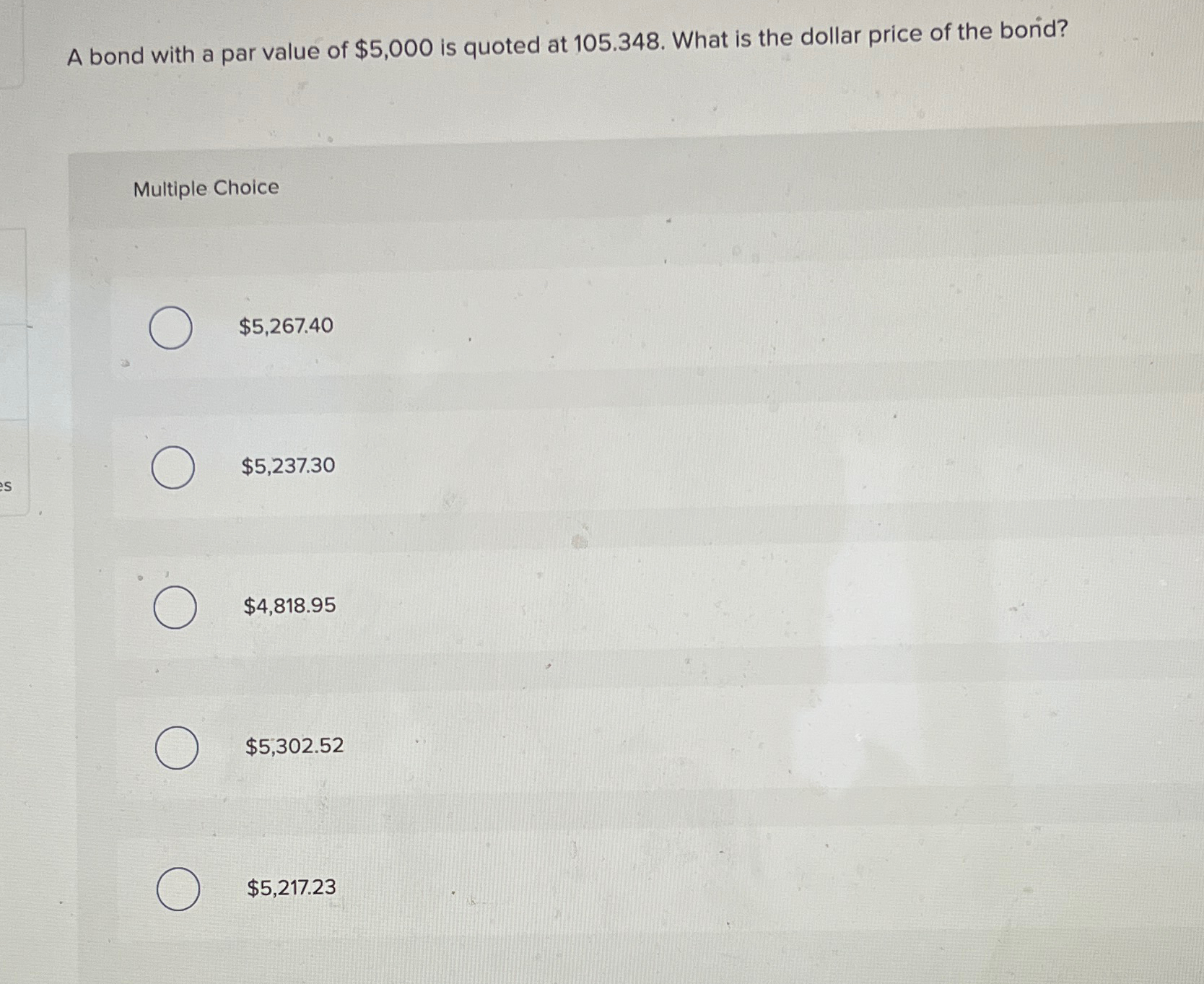 Solved A bond with a par value of $5,000 ﻿is quoted at | Chegg.com