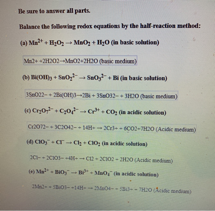 Solved Be sure to answer all parts. Balance the following | Chegg.com