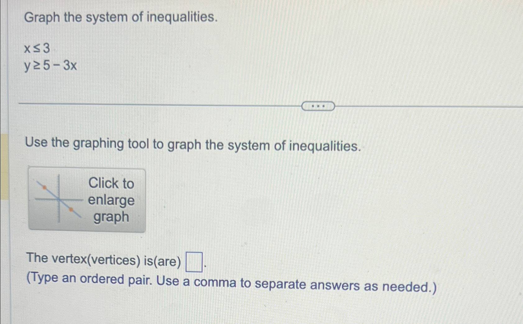 Solved Graph the system of inequalities.x≤3y≥5-3xUse the | Chegg.com