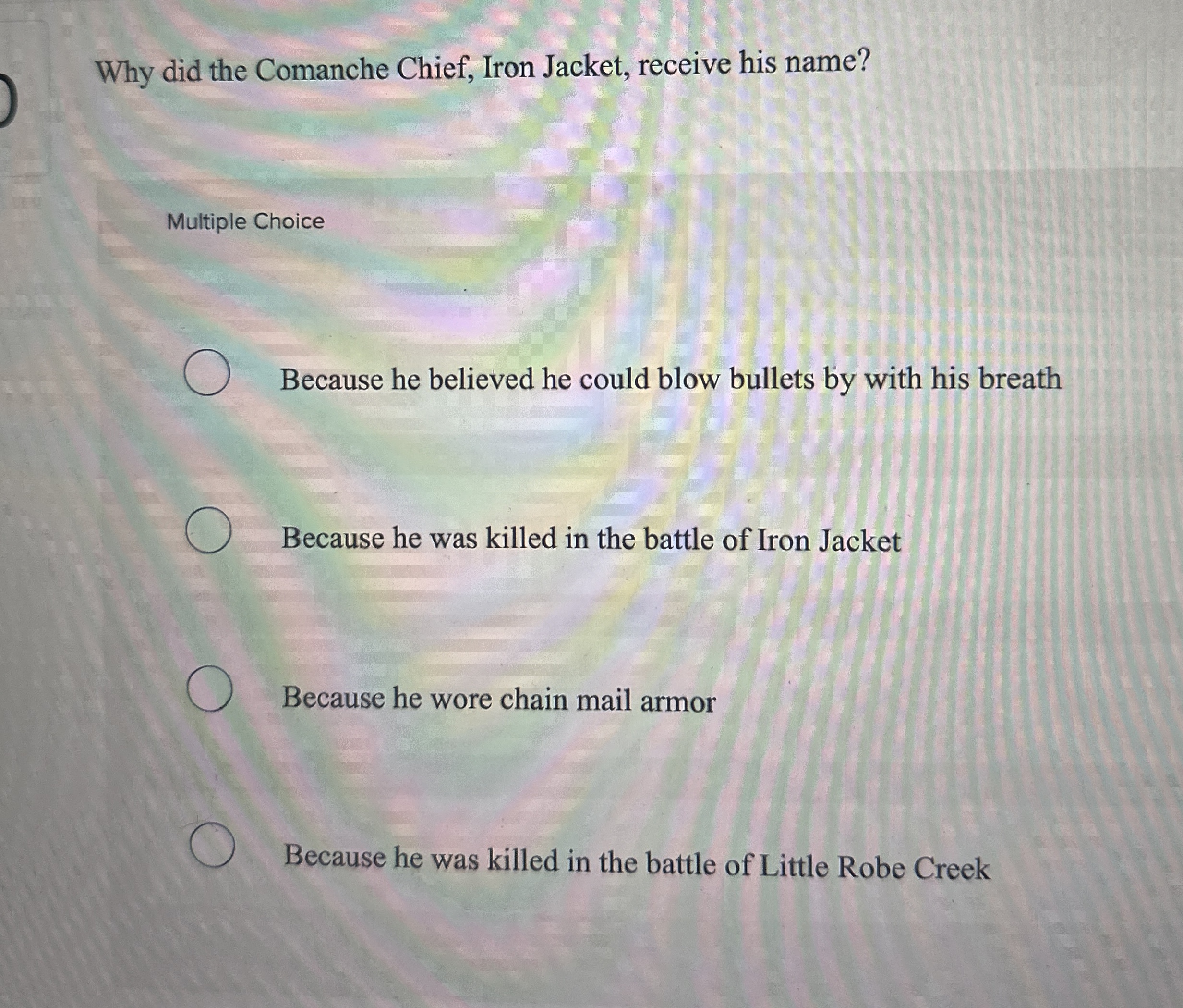 Solved Why did the Comanche Chief, Iron Jacket, receive his | Chegg.com