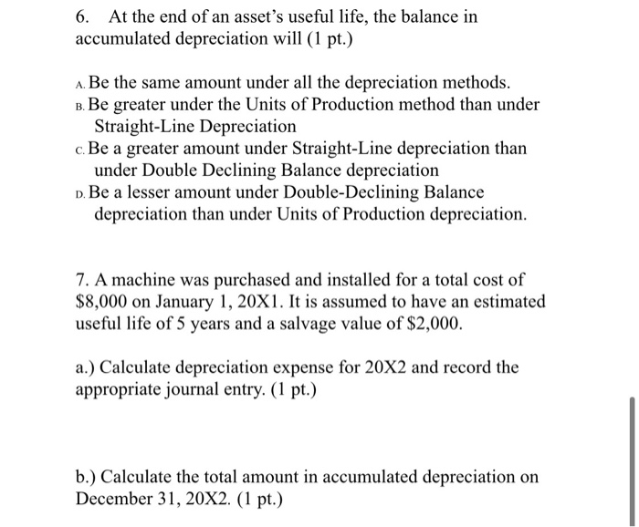 Solved 6. At the end of an asset's useful life, the balance | Chegg.com