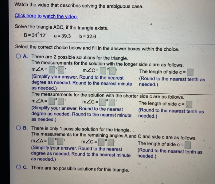 Solved Watch the video that describes solving the ambiguous | Chegg.com