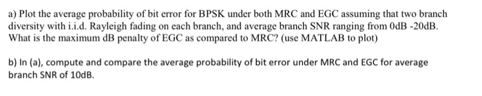 a) Plot the average probability of bit error for BPSK | Chegg.com