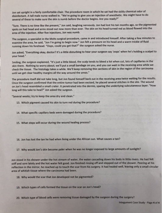 Name: Integumentary System Case Study: Jon's Story | Chegg.com