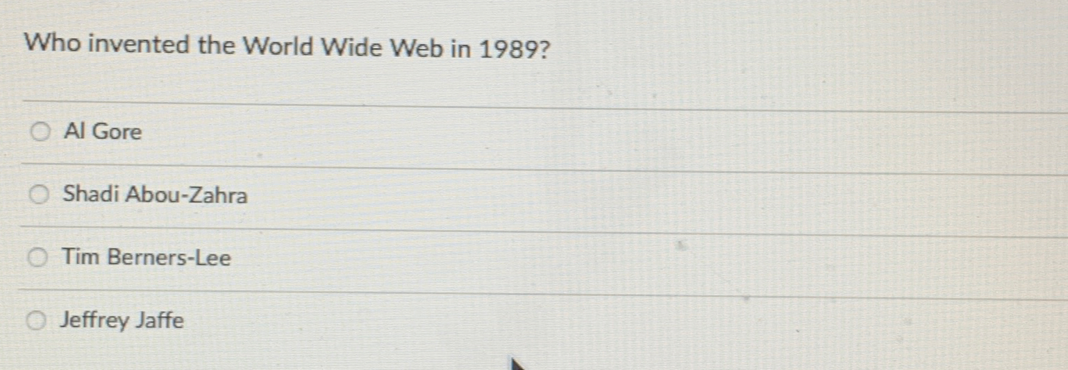Solved Who invented the World Wide Web in 1989?Al GoreShadi | Chegg.com