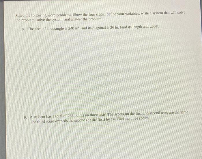 Solved Solve the following word problems. Show the four | Chegg.com