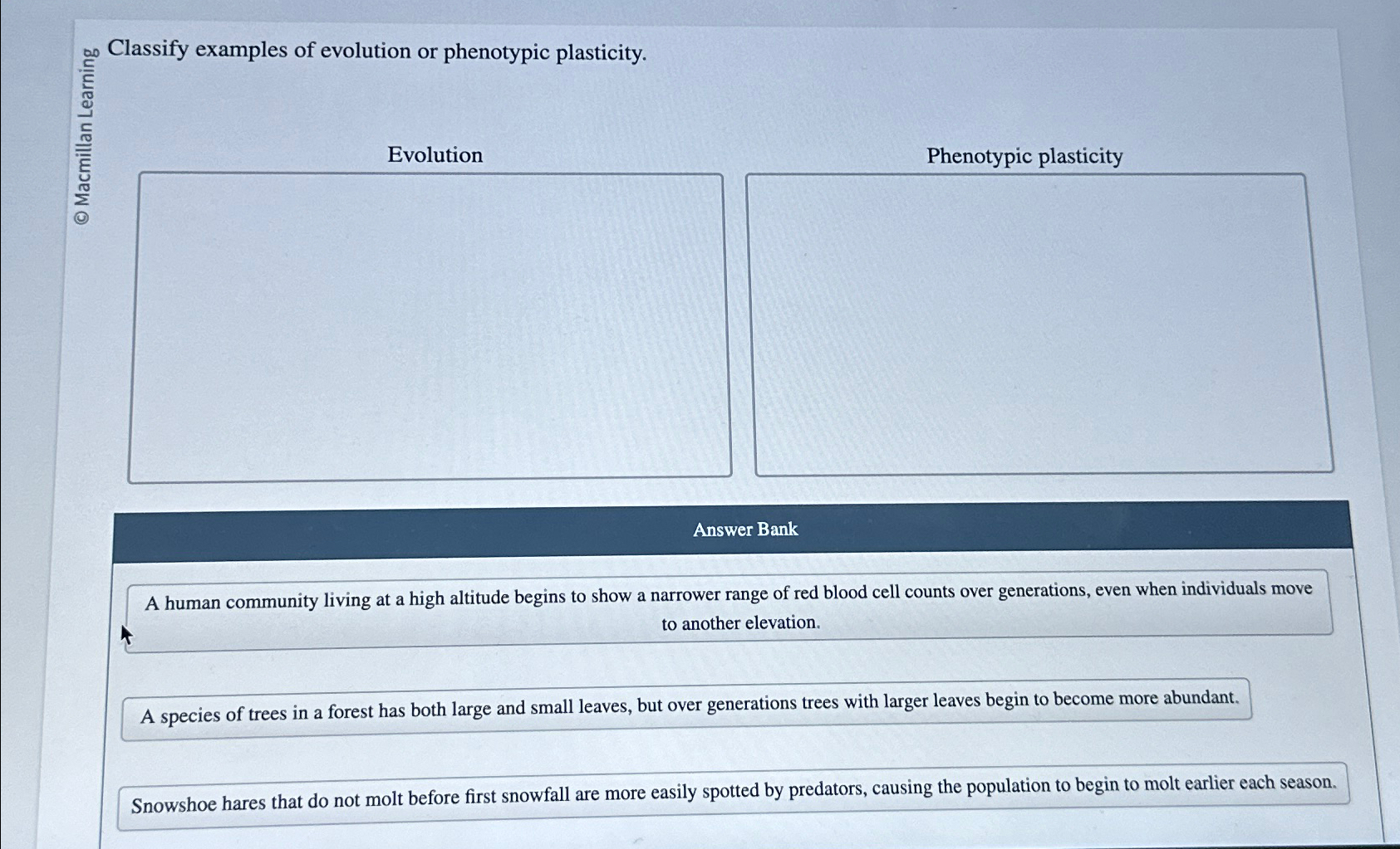 Solved Classify examples of evolution or phenotypic | Chegg.com