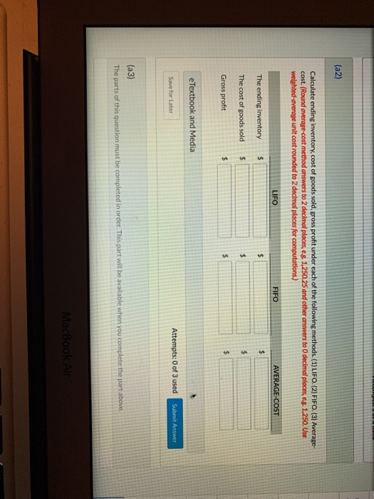 Solved (a2) Calculate ending inventory, cost of goods sold, | Chegg.com