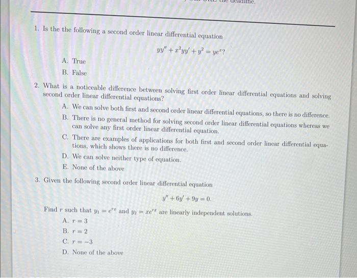 Solved 1. Is the the following a second order linear | Chegg.com