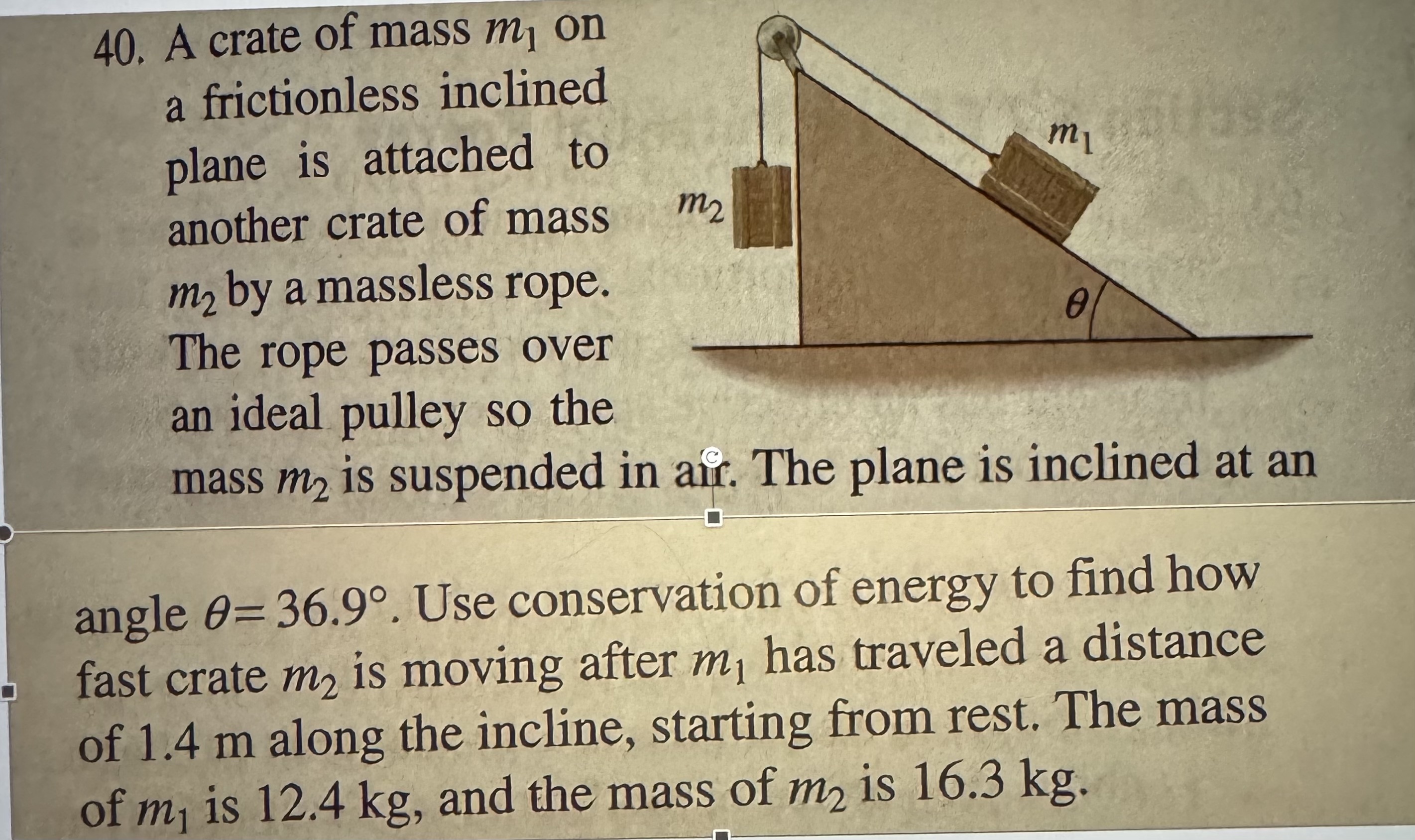 Solved A crate of mass m1 ﻿on a frictionless inclined plane | Chegg.com