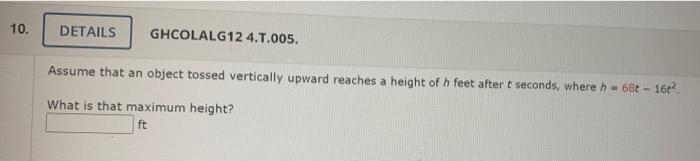 Solved 10. DETAILS GHCOLALG12 4.1.005. Assume that an object | Chegg.com
