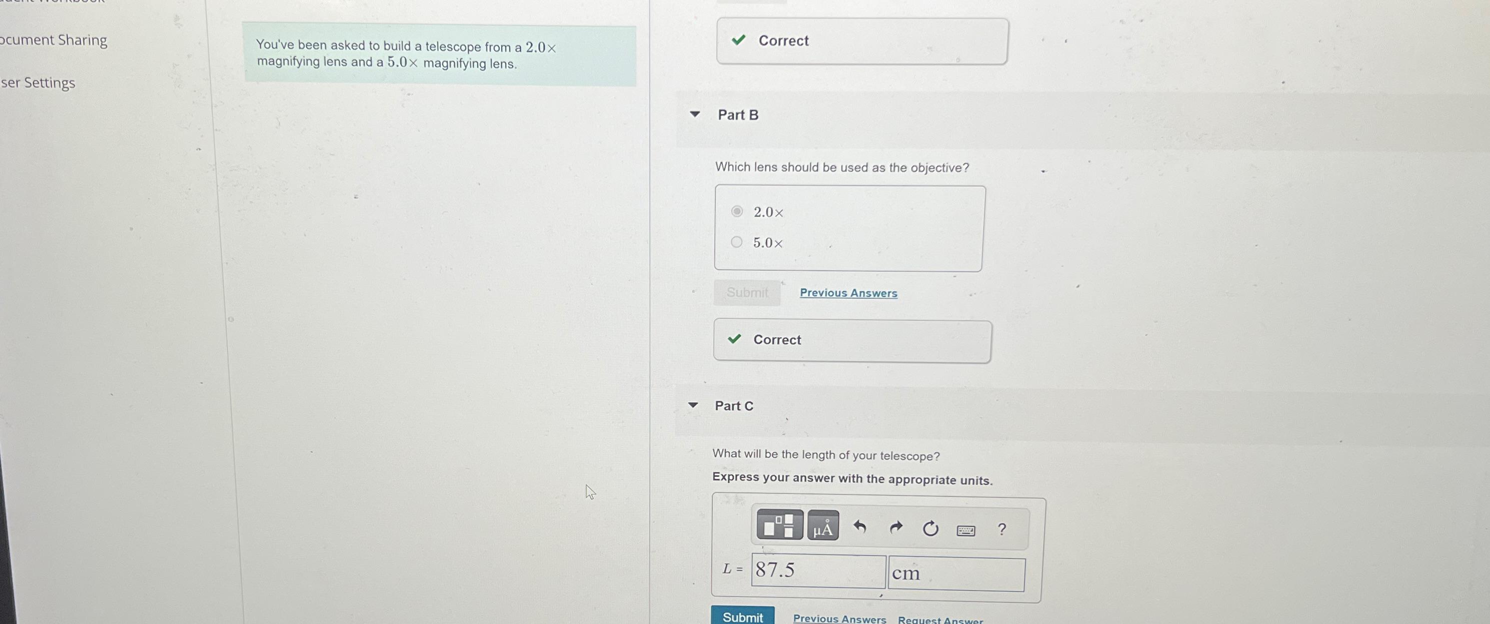 Solved You've been asked to build a telescope from a 2.0× | Chegg.com