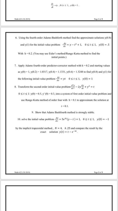 Solved "- OSES 1. y()-1. M 53019 6. Using the fourth-order | Chegg.com