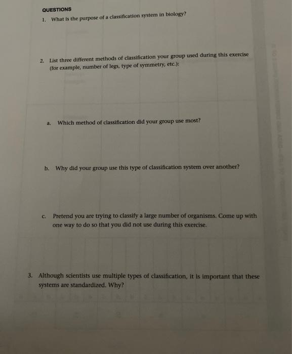 Solved QUESTIONS 1. What is the purpose of a classification | Chegg.com
