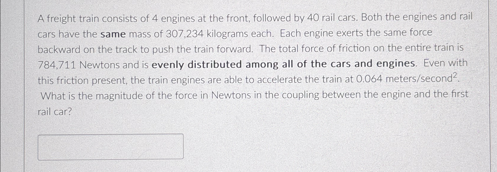 Solved A freight train consists of 4 ﻿engines at the front, | Chegg.com