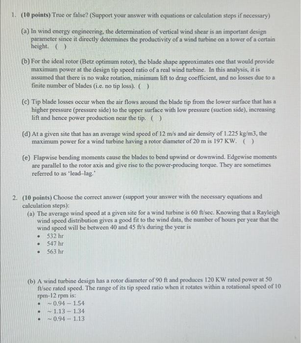Solved 1. (10 points) True or false? (Support your answer | Chegg.com