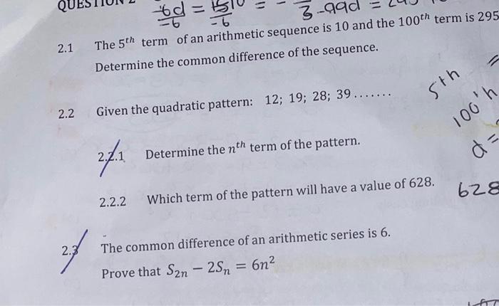 Solved = d -6 3-99d 2.1 The 5th term of an arithmetic | Chegg.com