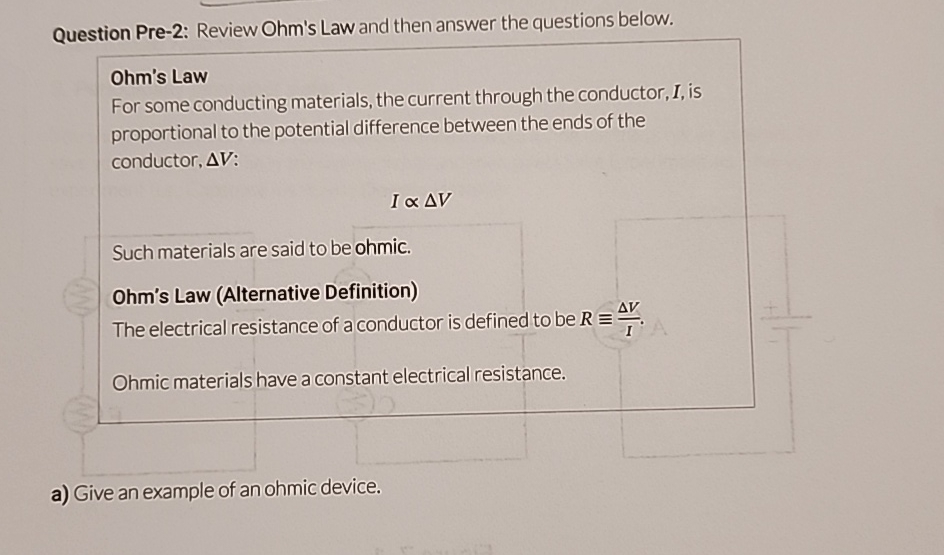 Question Pre-2: Review Ohm's Law and then answer the | Chegg.com