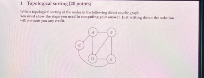 Solved 1 Topological sorting [20 points) Write a topological | Chegg.com