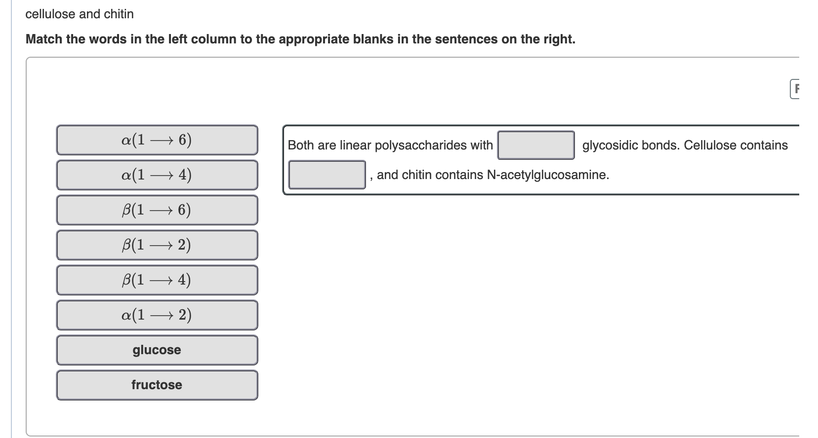 Solved cellulose and chitinMatch the words in ﻿the left | Chegg.com