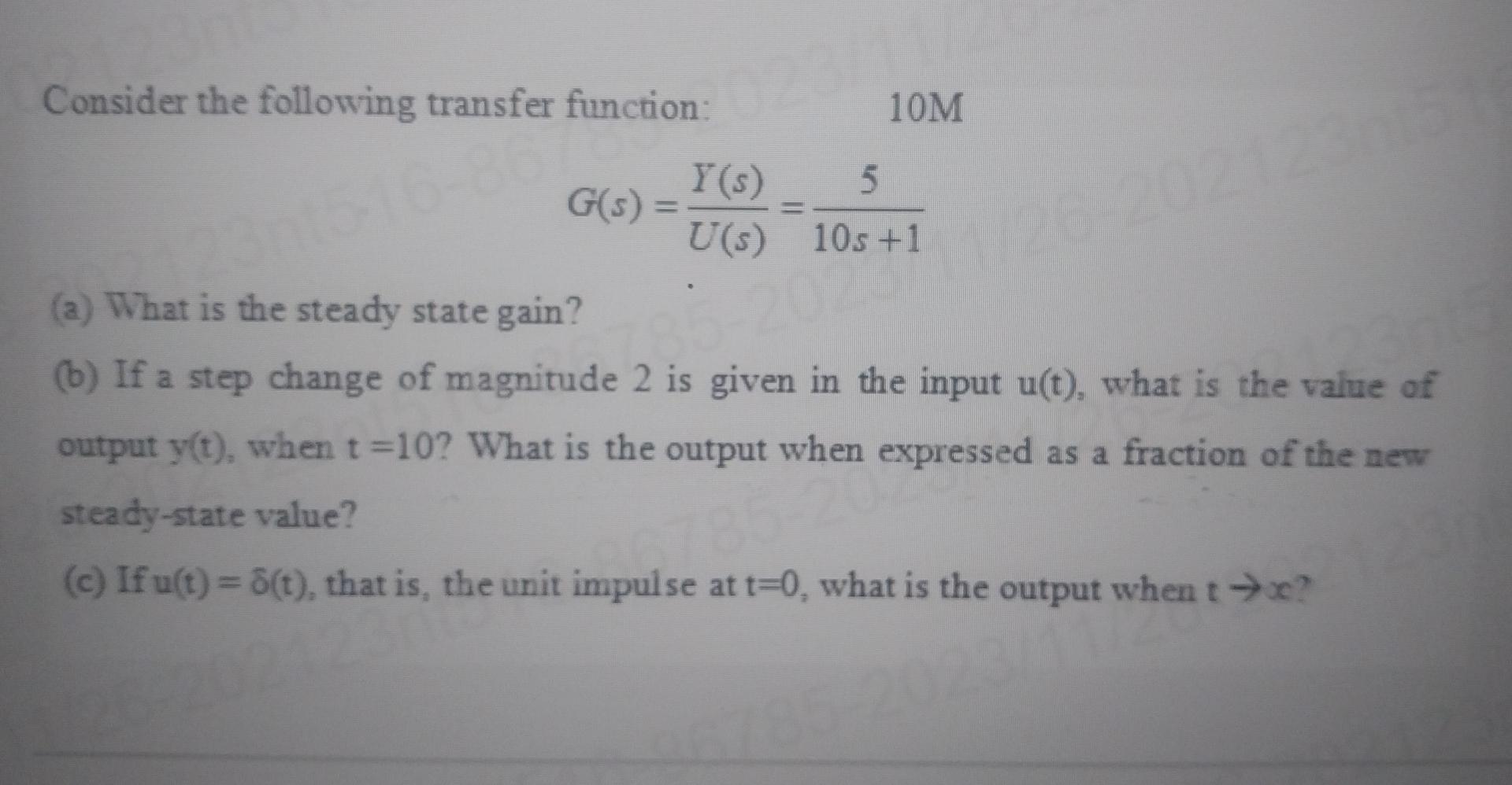 Solved Consider the following transfer function: 10M | Chegg.com