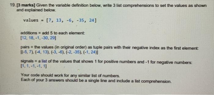 Solved 19.[3 marks] Given the variable definition below, | Chegg.com