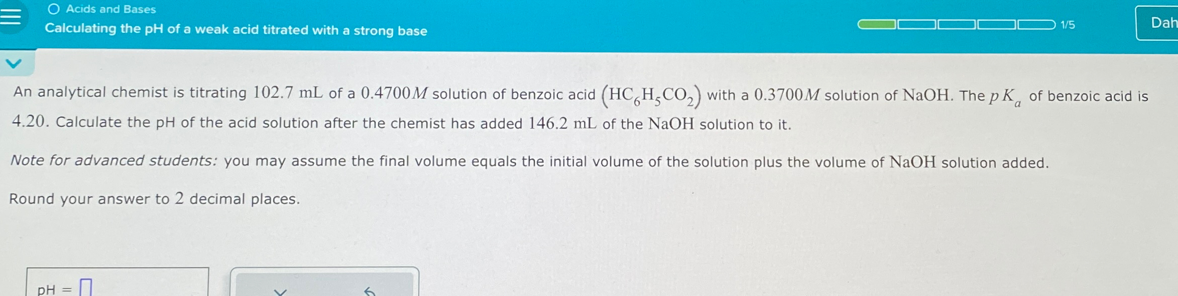 Solved Acids and BasesCalculating the pH ﻿of a weak acid | Chegg.com