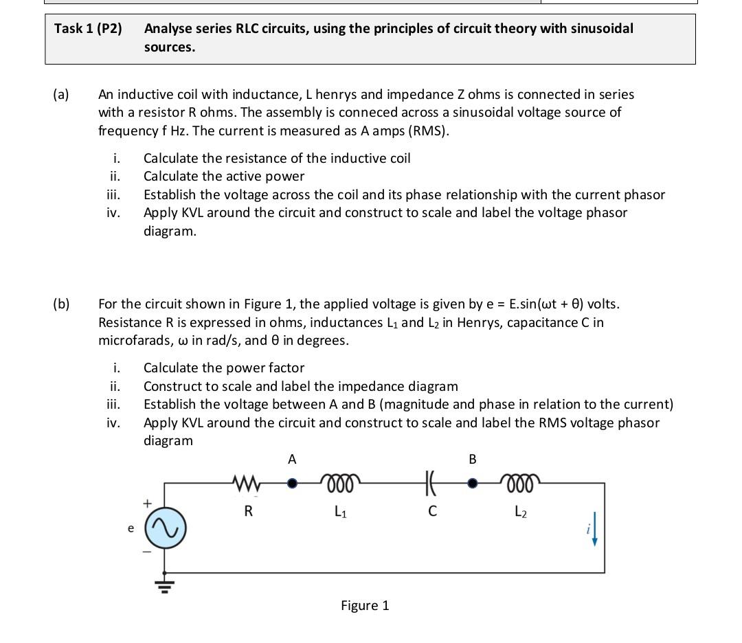 Solved Task 1 (P2) Analyse series RLC circuits, using the | Chegg.com