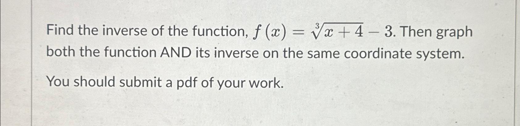 Solved Find the inverse of the function, f(x)=x+43-3. ﻿Then | Chegg.com