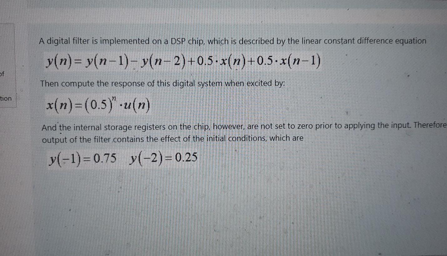 Solved A digital filter is implemented on a DSP chip, which | Chegg.com