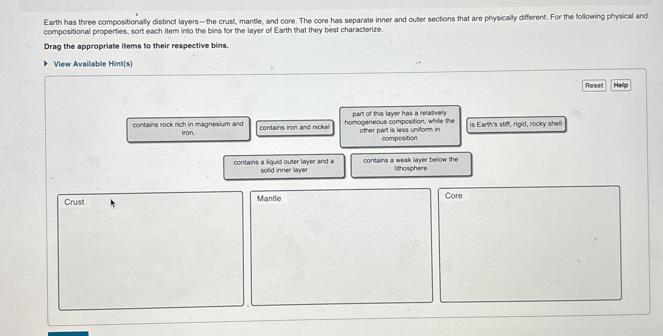Solved Earth has three compositionally distinct layers-the | Chegg.com