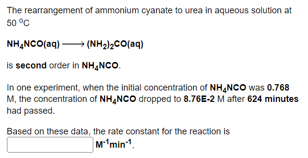 Solved The rearrangement of ammonium cyanate to urea in | Chegg.com
