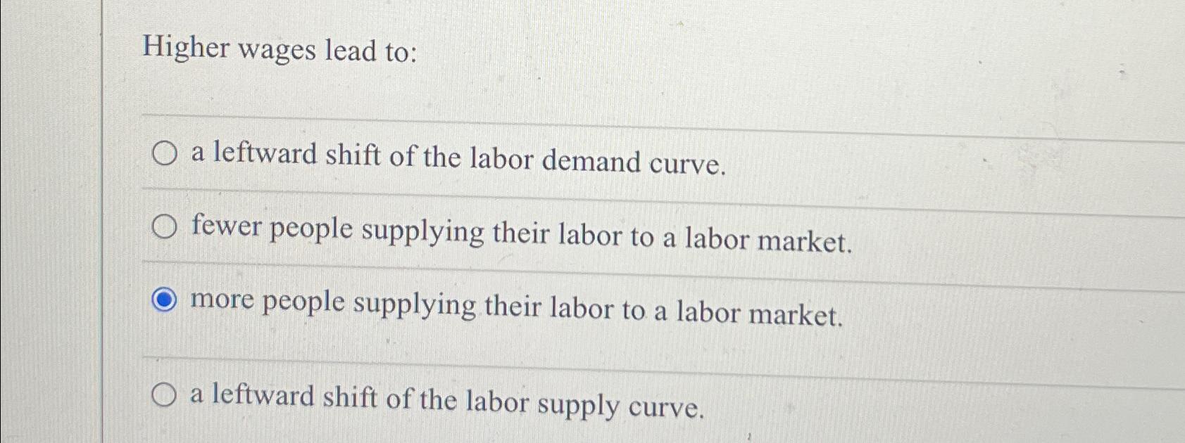 Solved Higher wages lead to:a leftward shift of the labor | Chegg.com