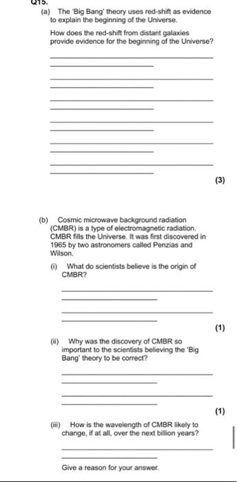 Solved (a) The 'Big Bang' theory uses red-shift as evidence | Chegg.com