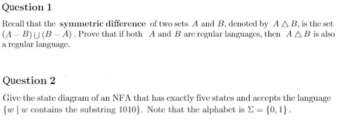 Solved Recall that the symmetric difference of two sets A | Chegg.com
